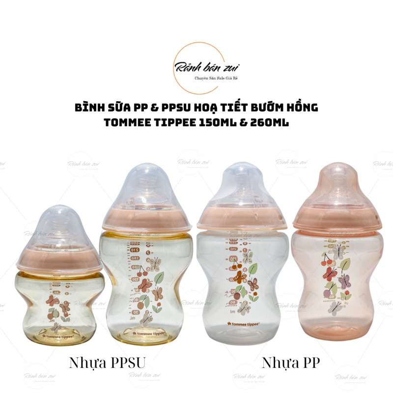 (Collection) PP & PPSU milk bottle with pink butterfly pattern Tommee Tippee 150ml & 260ml ...