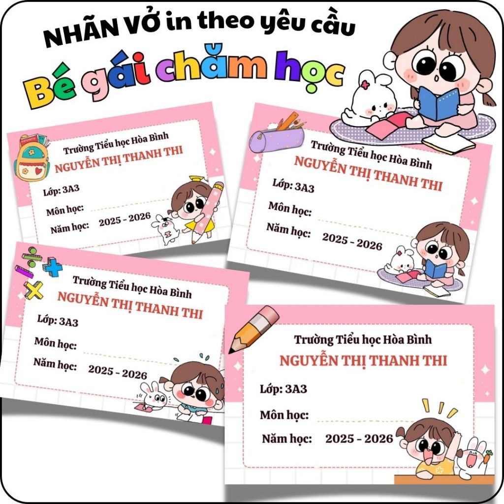 PRINT ON DEMAND NOTEBOOK LABELS with the theme of SCHOOL GIRLS (set of ...