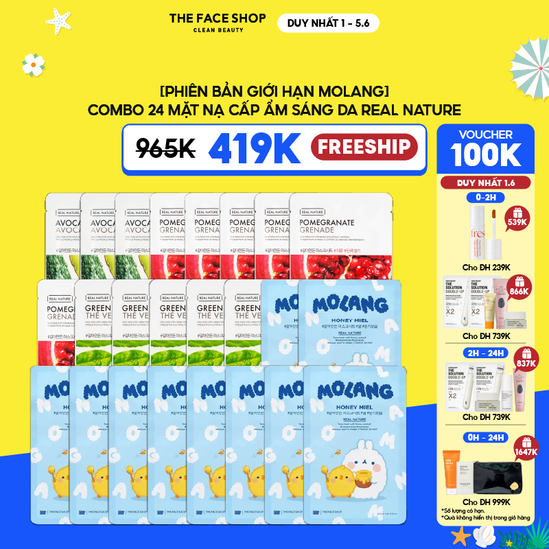 [ONLY 1 - 5.6]THE FACE SHOP Mask Combo ( Molang Version + Real Nature ...