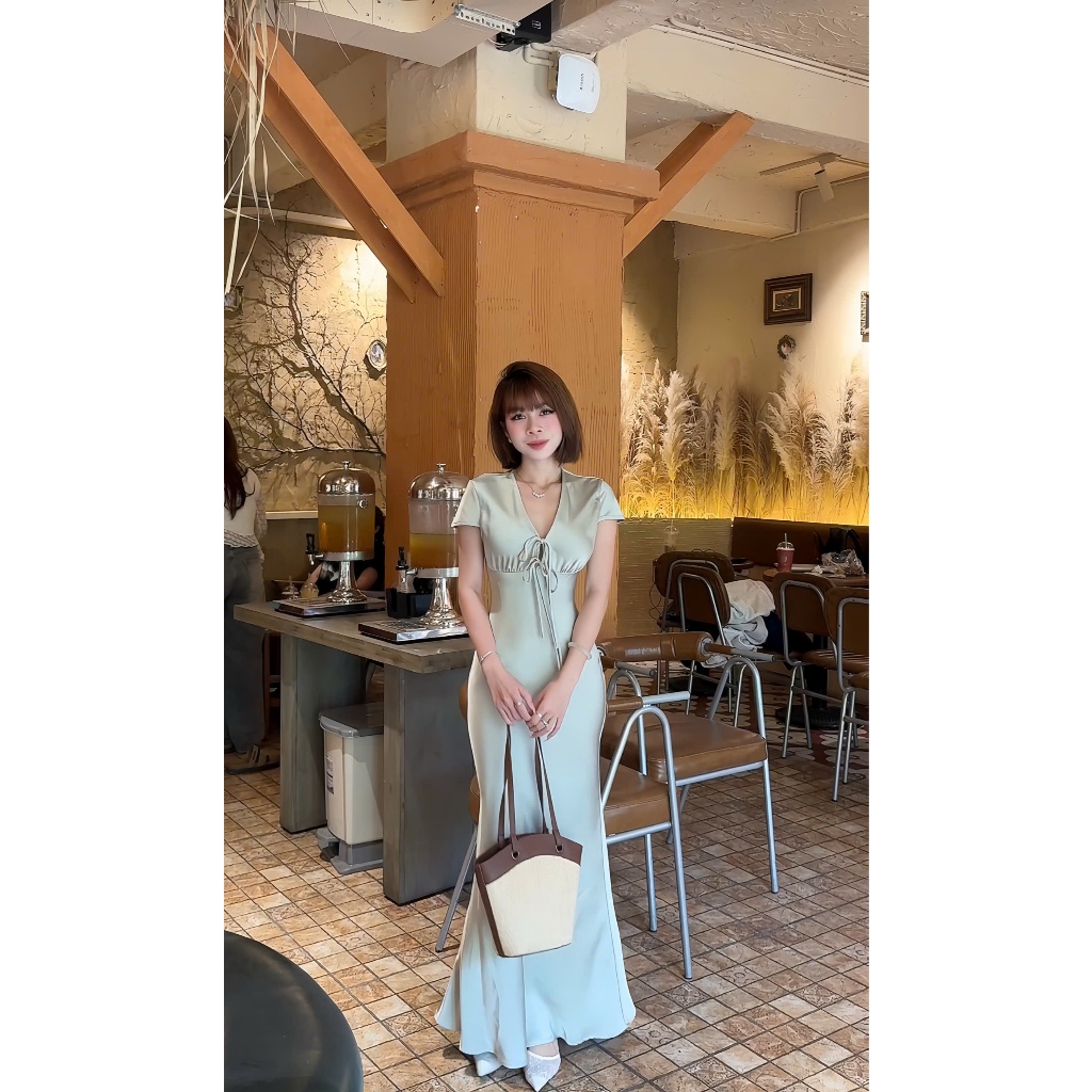 Silk dress with bow tie sleeves (207) made of soft and smooth Su Chau ...