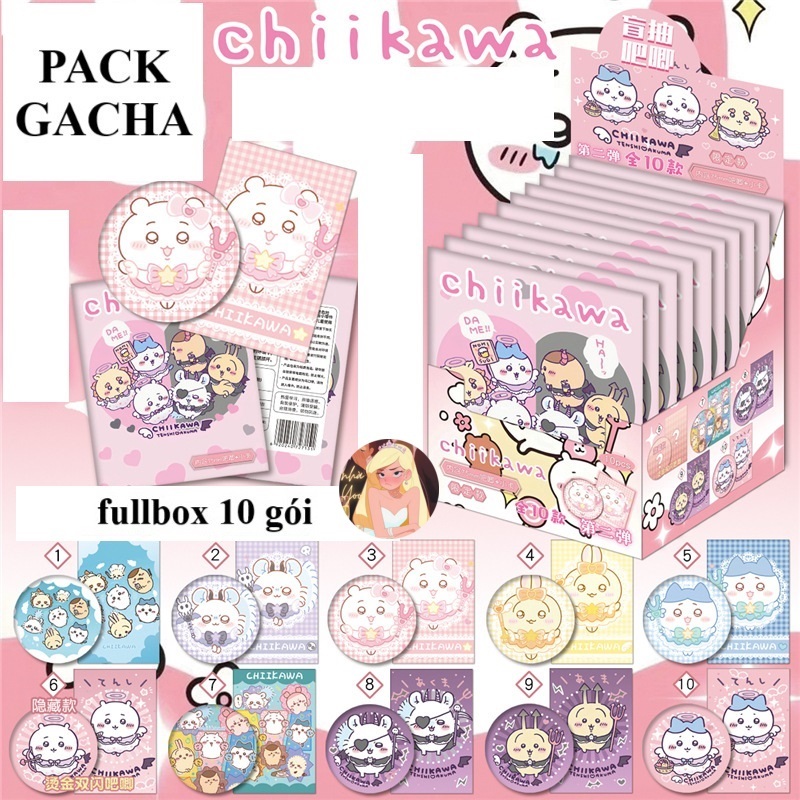 GACHA available/new Combo pack of Chiikawa Badge and card / 75mm badge ...
