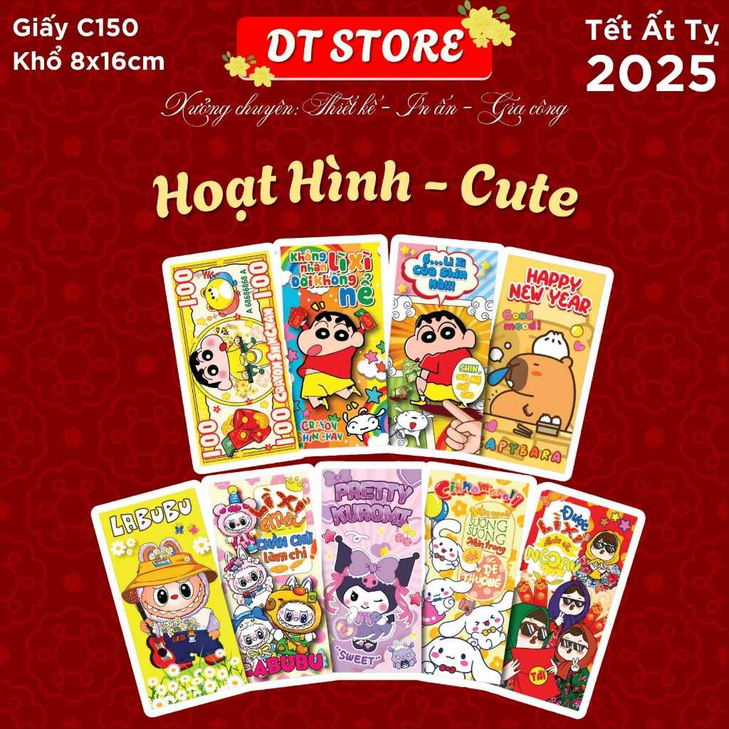Combo of 100 Red Envelopes CNY 2025 Cute Cartoon Red Packet Set, paper ...