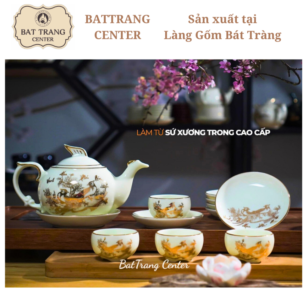 (8 Models)bat Trang Tea Set - Phoenix shape, White enamel, painted Vinh ...