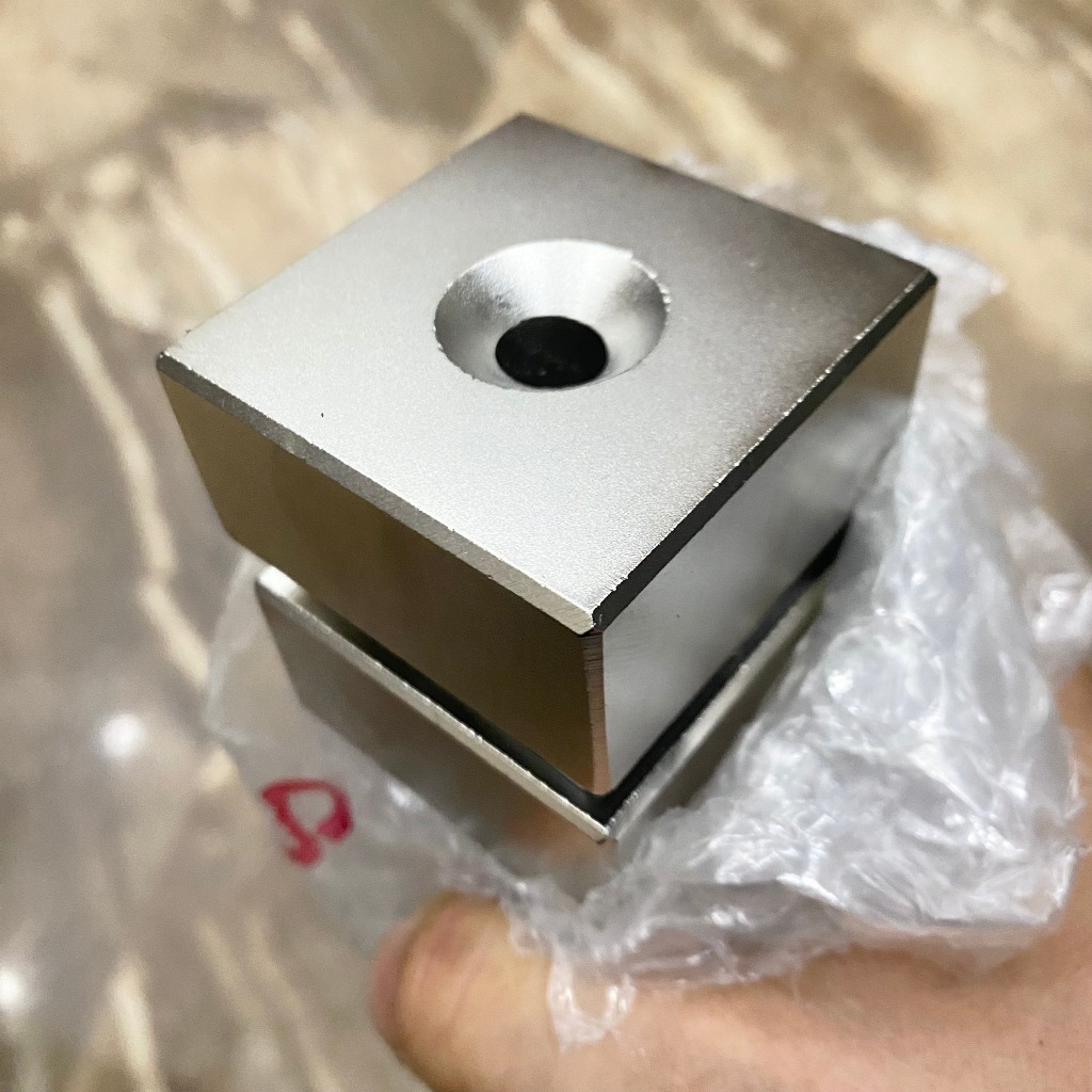 Super strong square rare earth magnet with wire hole to detect iron ...
