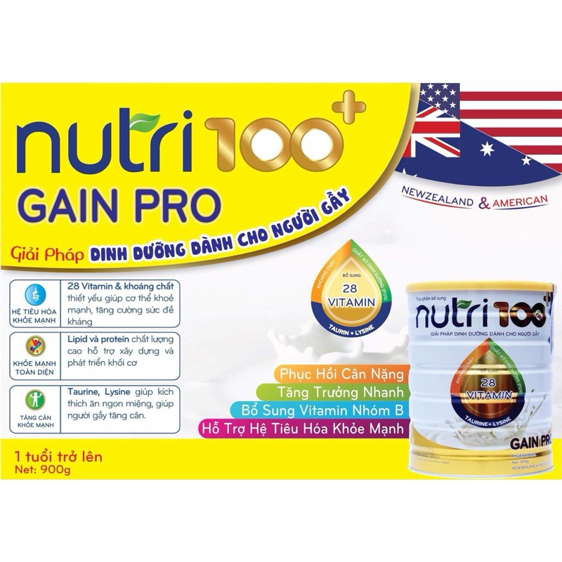 Nutri 100+ gain pro powdered milk can 900g - weight gain for skinny ...