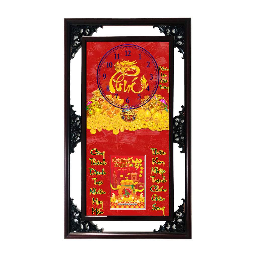 Watch calendar CNY 2025, mirrored wooden cover, double frame, black ...