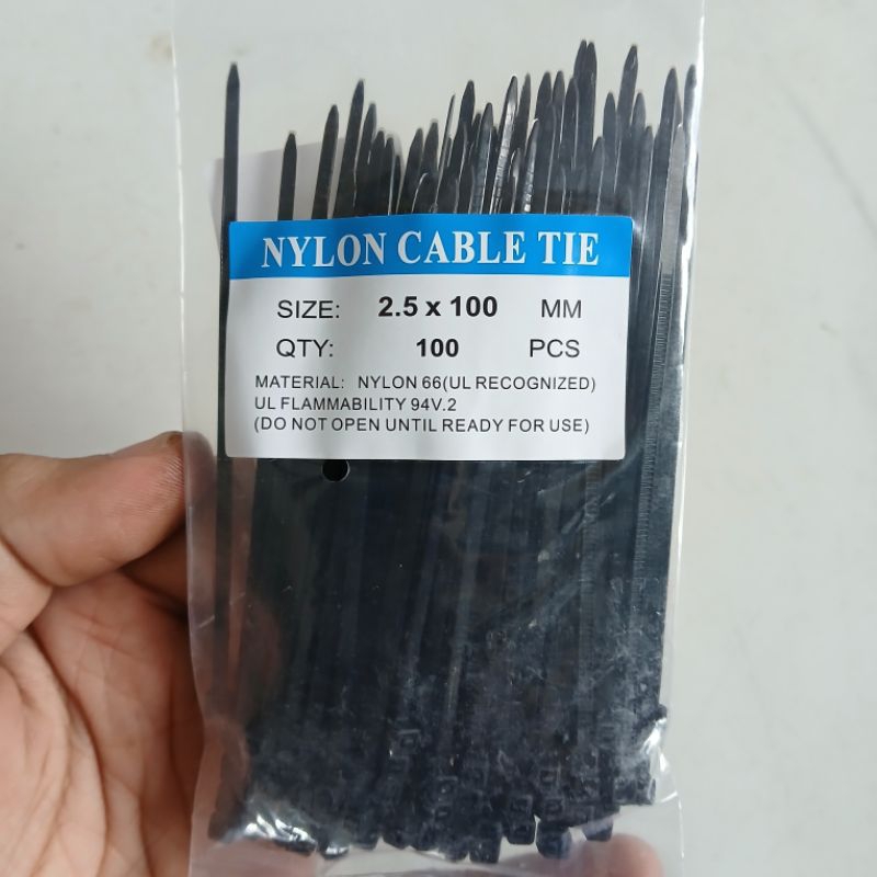 Package of 100 cable ties, 100x2.5mm long, durable black plastic for ...