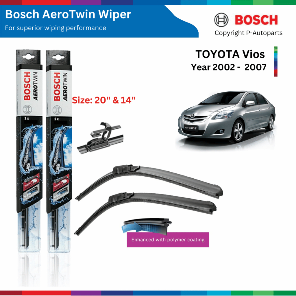Bosch AeroTwin 24 wiper set" & 14", TOYOTA Vios model year 2002 to present | Shopee Malaysia