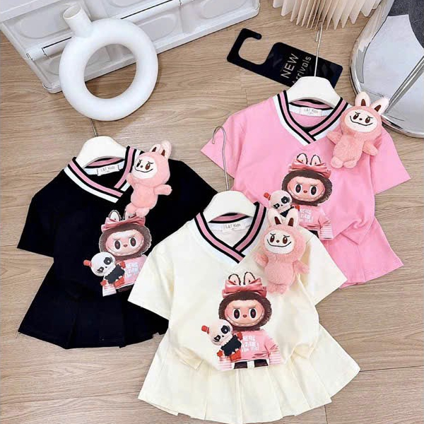 Labubu printed turtleneck dress Set for girls from 12-45kg without hem ...