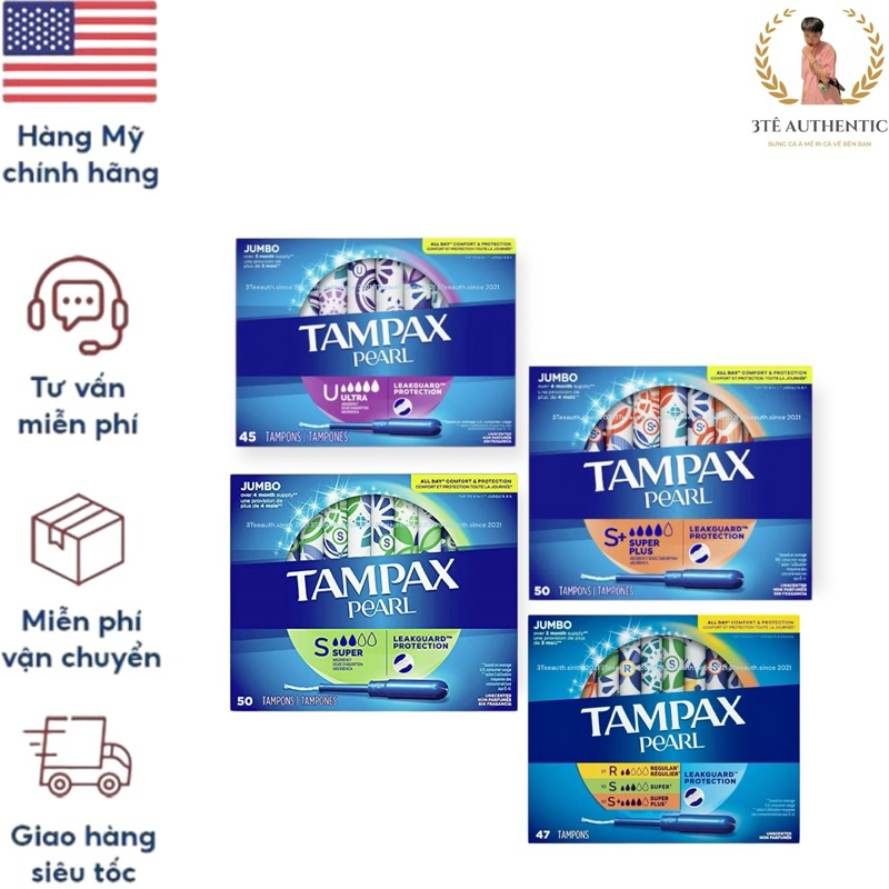 [IMPORTED IN USA - GENUINE] Tampon Tampax Pearl Regular/ Super/ Super ...