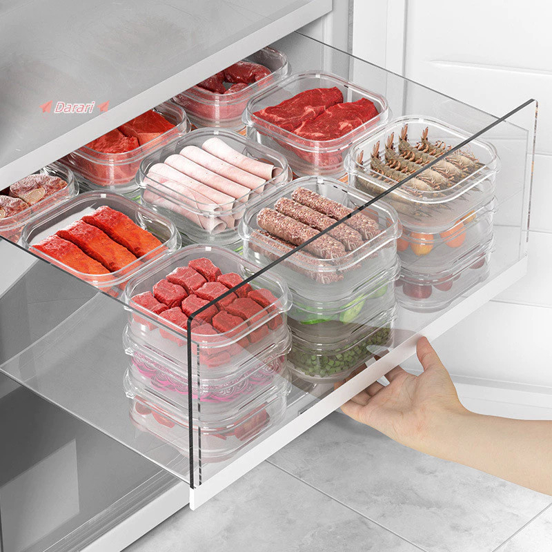 Food Storage Box Refrigerator Frozen Meat Vegetables Transparent Sealed ...