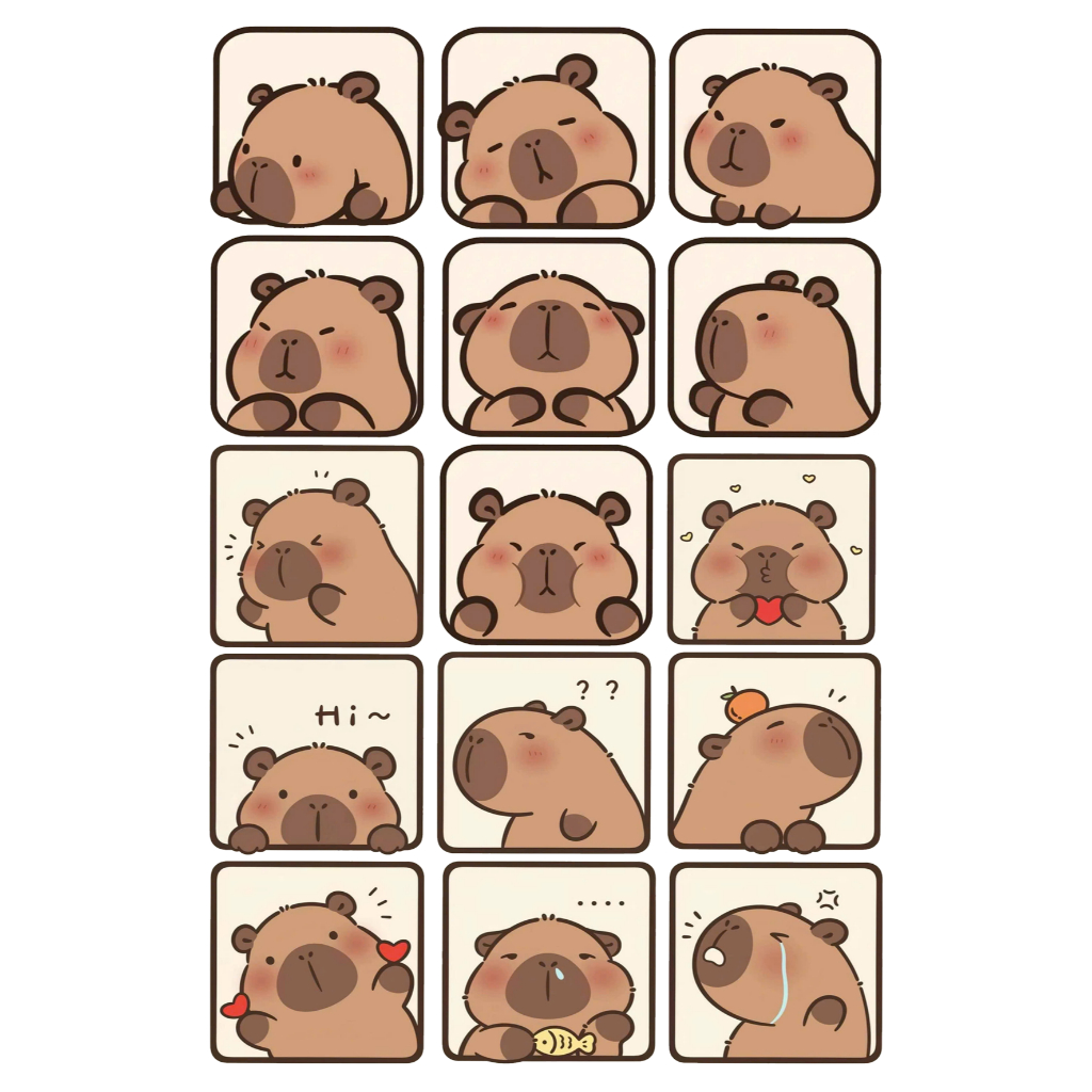 Capybara sticker Set with many expressions, A6 size 10x15cm | Shopee ...