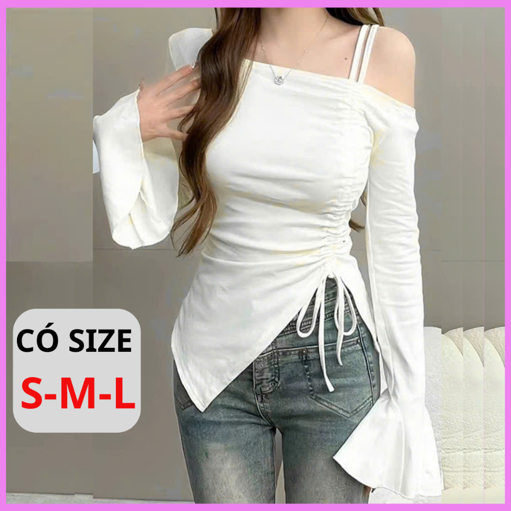 [AVAILABLE SIZE] RANSHI Long-Sleeved Off-Shoulder Blouse with Slit ...