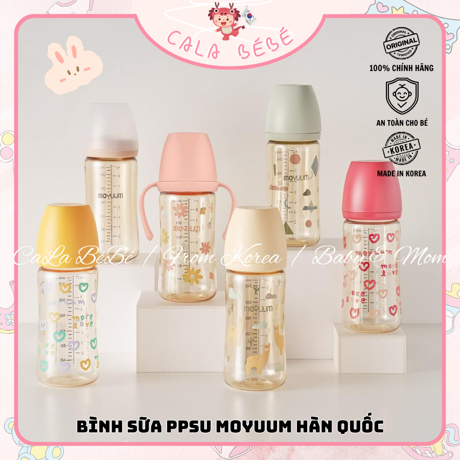 Moyuum Korean milk bottle with cute patterns 170ml & 270ml with premium platinum silicone nipple ...