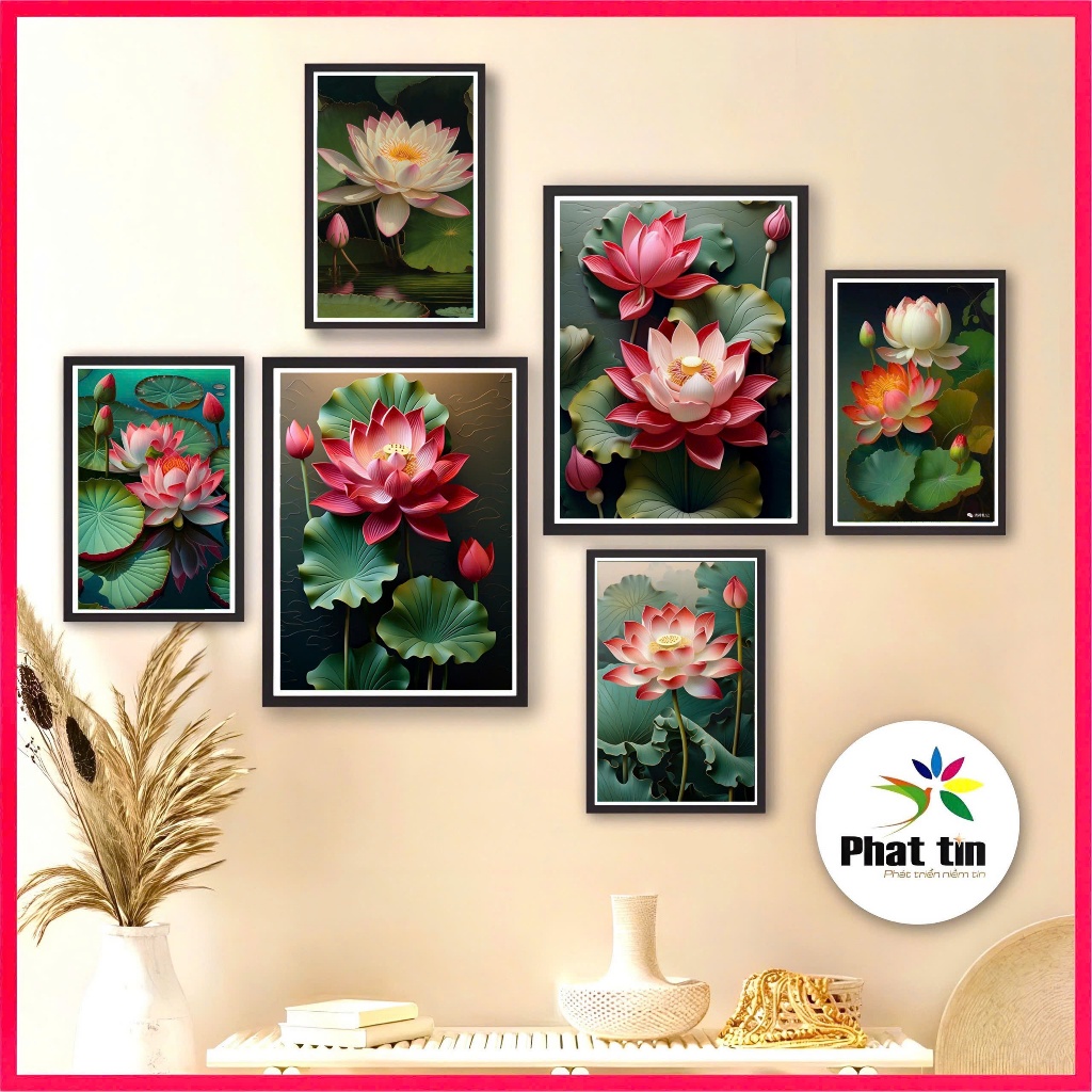 Lotus paintings, Buddha paintings set of 6 wall paintings made of light ...