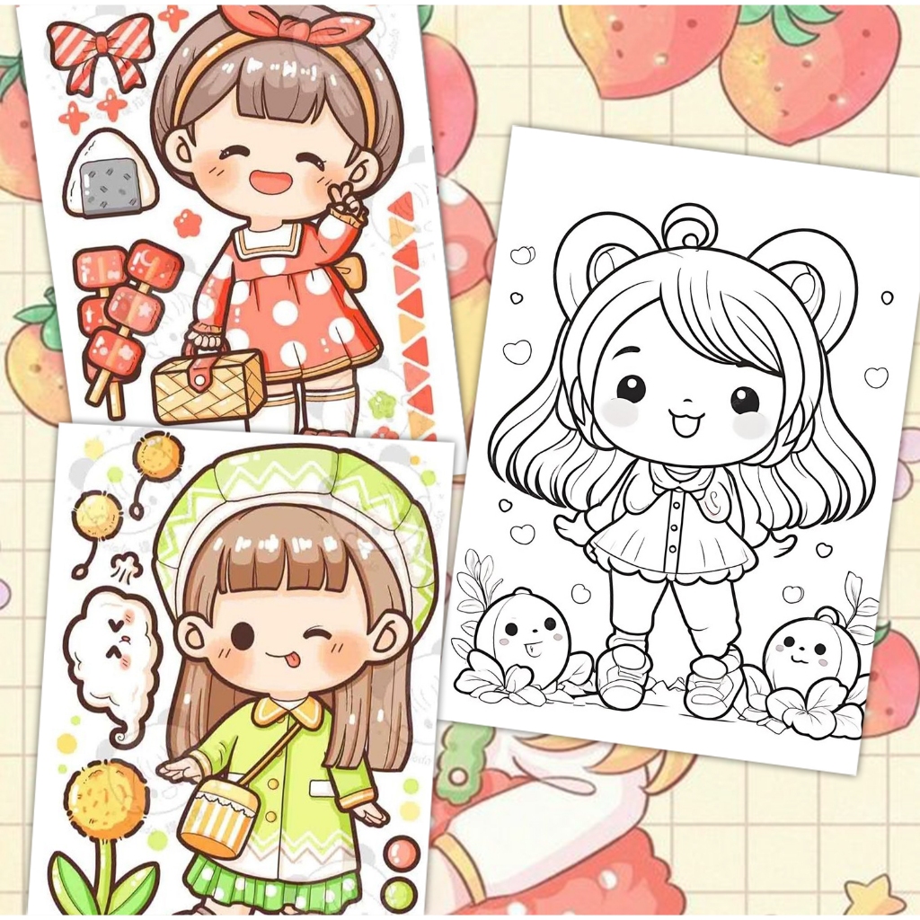 Set of 50 Cute Girls Coloring Pages A5 Size Beautiful Thick Paper ...