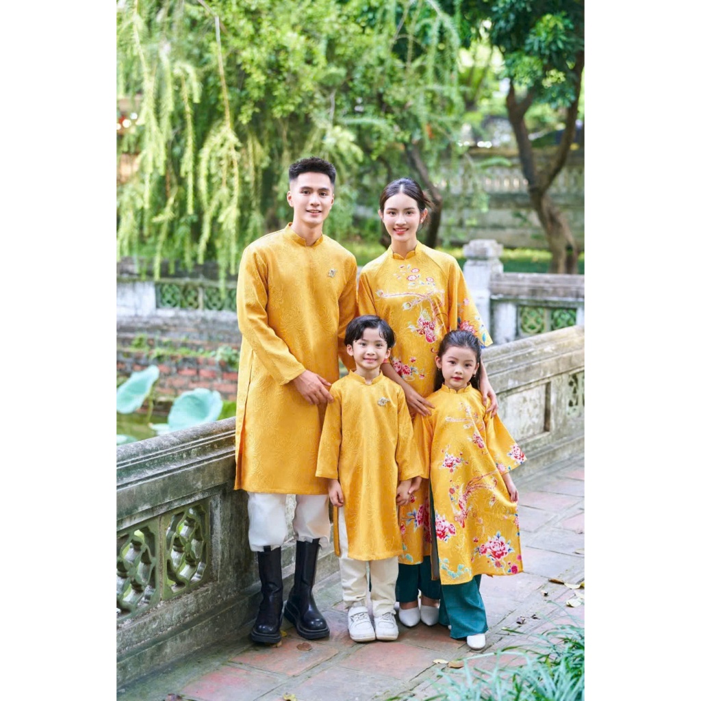 Ao Dai CNY Family Innovative Ao Dai Made of High Quality Yellow ...