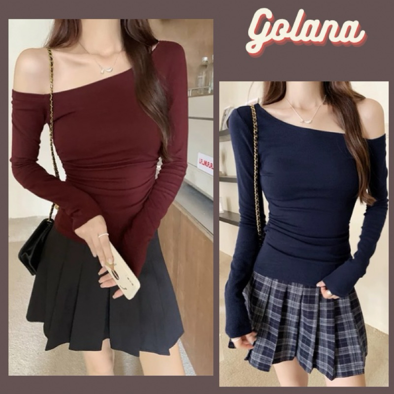 Super Sexy body-hugging long-sleeved off-the-shoulder shirt in smooth ...