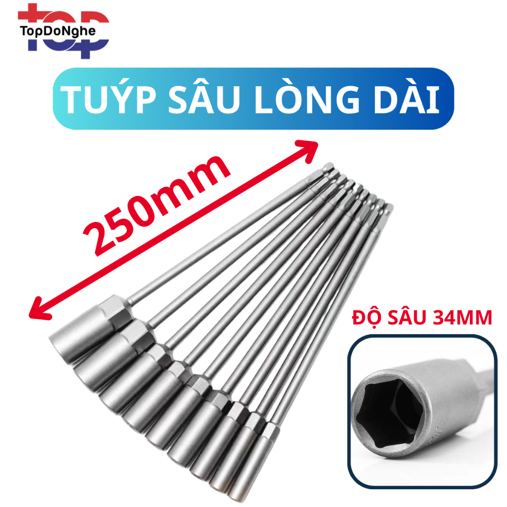 Deep bolt socket head for tightening and opening screws, 250mm long ...