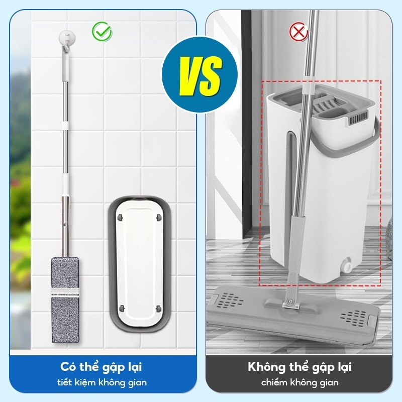 Self-wringing Mop Set with Smart Silicone Folding Bucket and 4 Mop ...