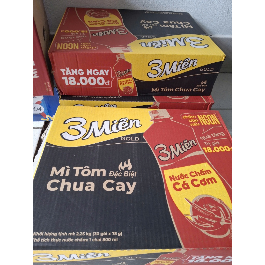 3 Mien Gold Sour and Spicy Noodles 75 grams box of 30 packs with extra ...