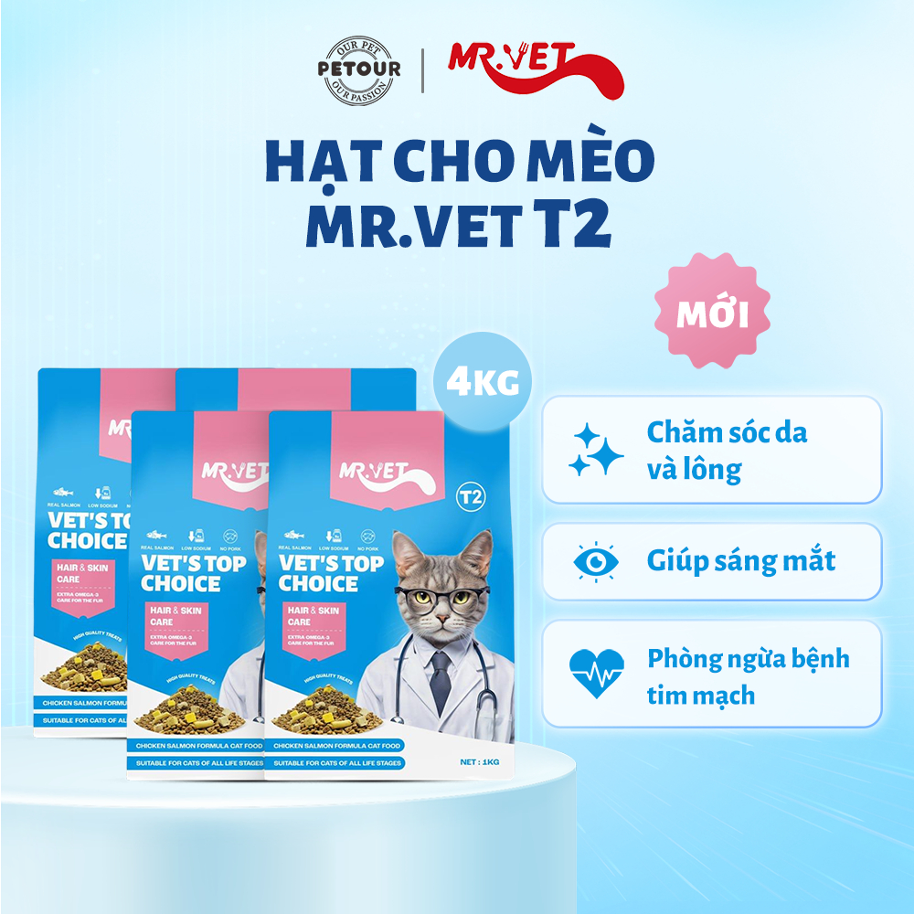 New Generation MRVET T2 Cat Food, Combo of 4 Packs 1KG Enhanced Omega 3 ...