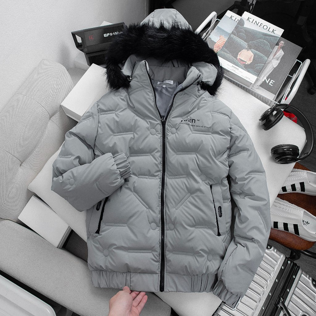 Men's winter pufferJacket, men's fat puffer jacket with shiny fur hat ...