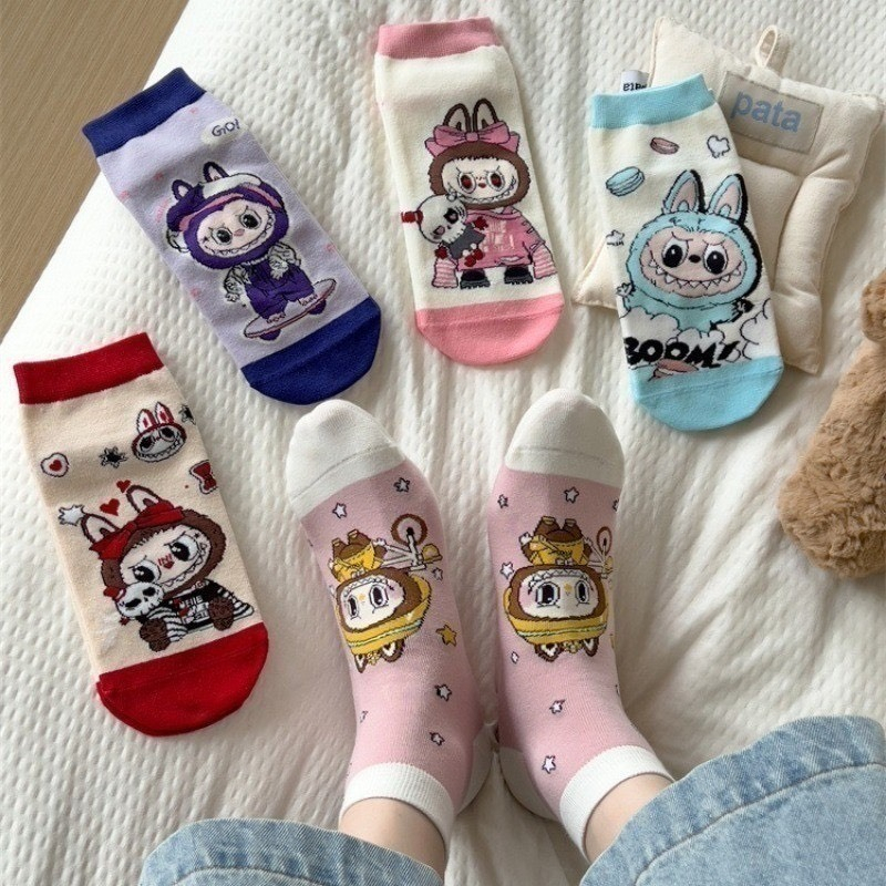 Labubu Socks Set of 10 Pairs Women's Short Socks Cute Straight Cartoon ...