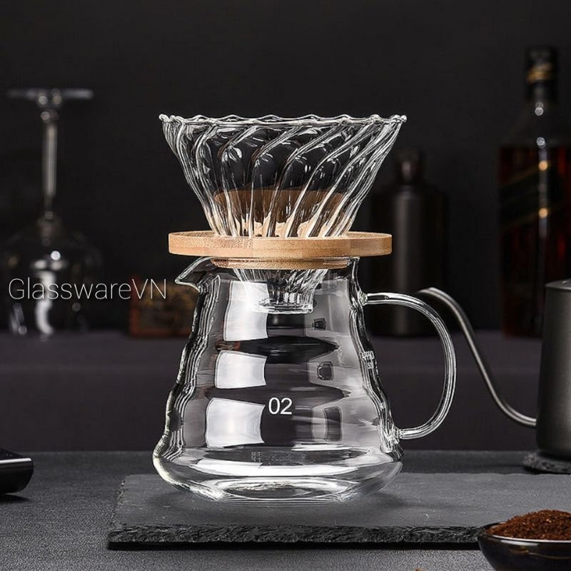 V60 Coffee Filter Hopper Set Rattan Pattern Wooden Holder High Quality ...