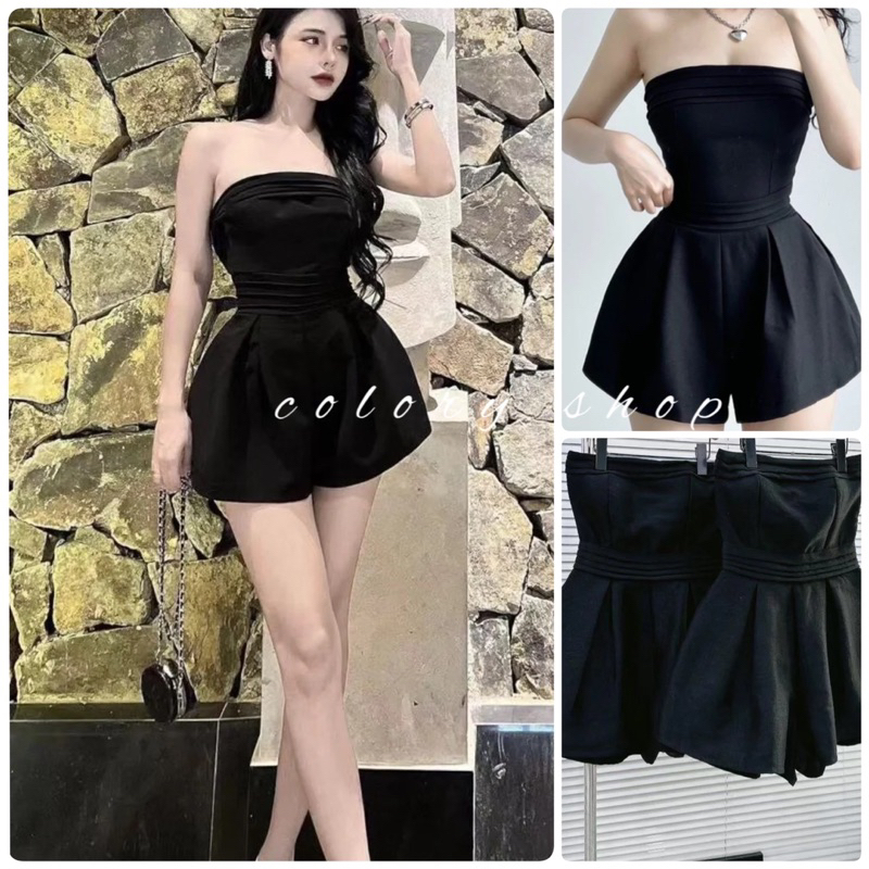 Jumpsuits with pleated waist and non-padded bust, Korean zipper ...