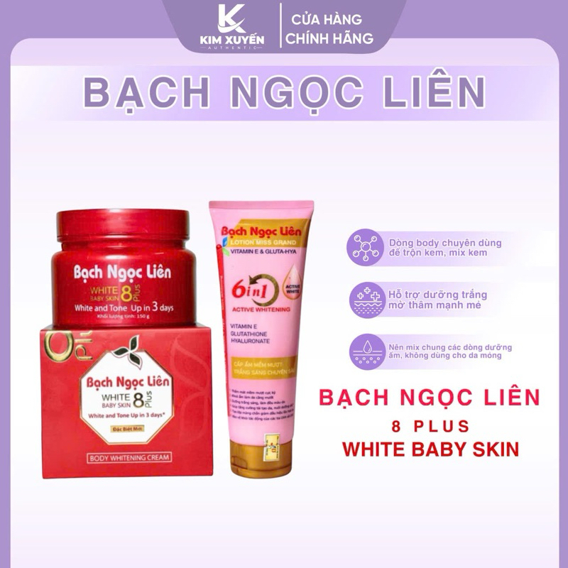 (Genuine) Bach Ngoc Lien White Baby Skin 8 Plus Body Cream Full Body ...