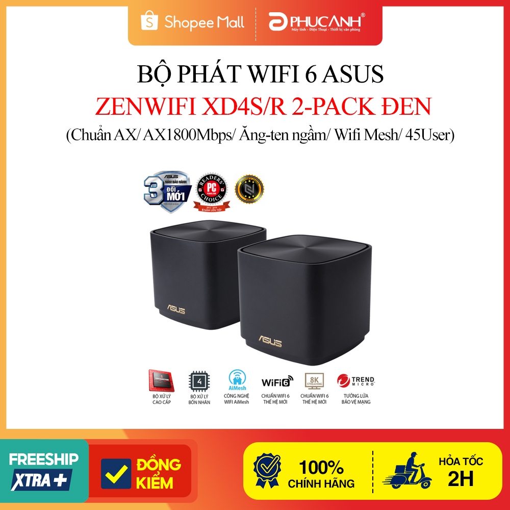 Asus ZenWiFi XD4S/R 2-Pack Black Wifi 6 Router (AX Standard/ AX1800Mbps ...