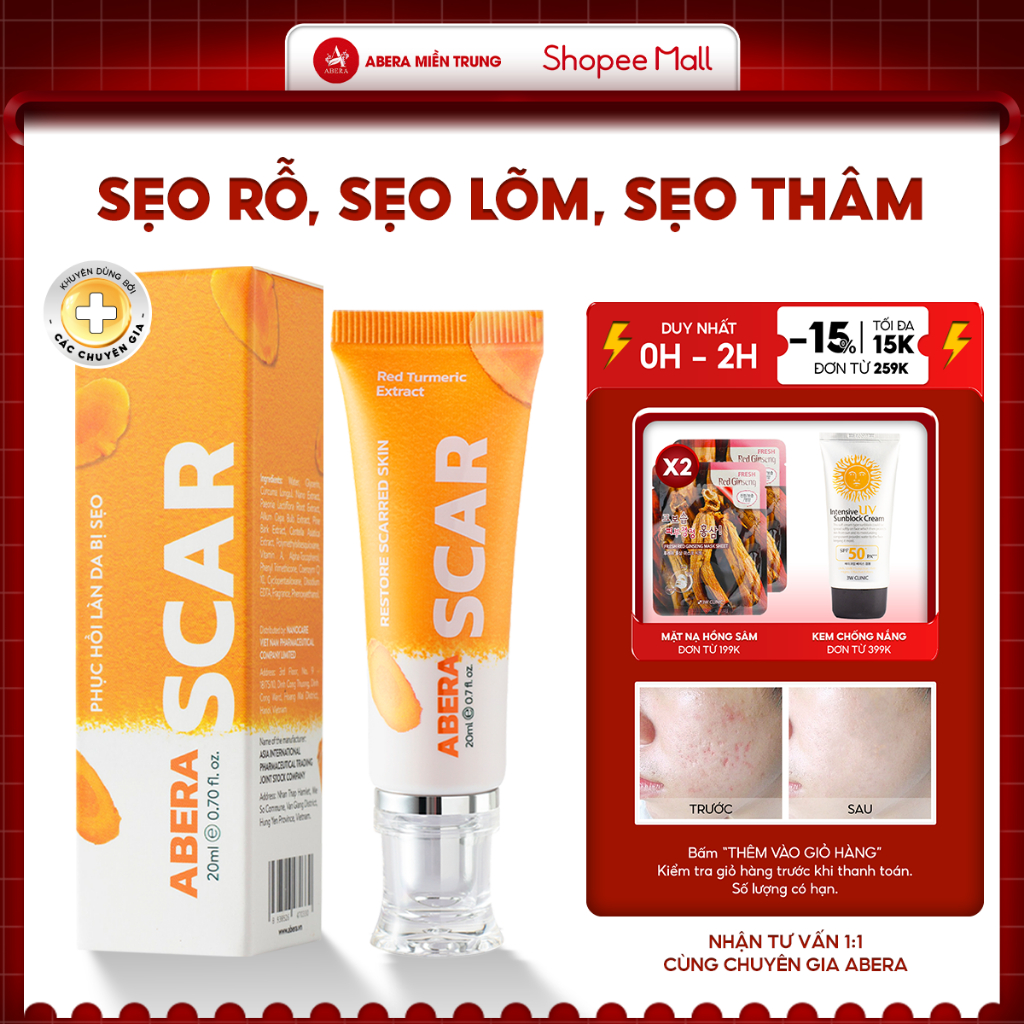 Abera Scar Red Turmeric Scar Cream 20gram - Supports Scar Fade, Reduces ...