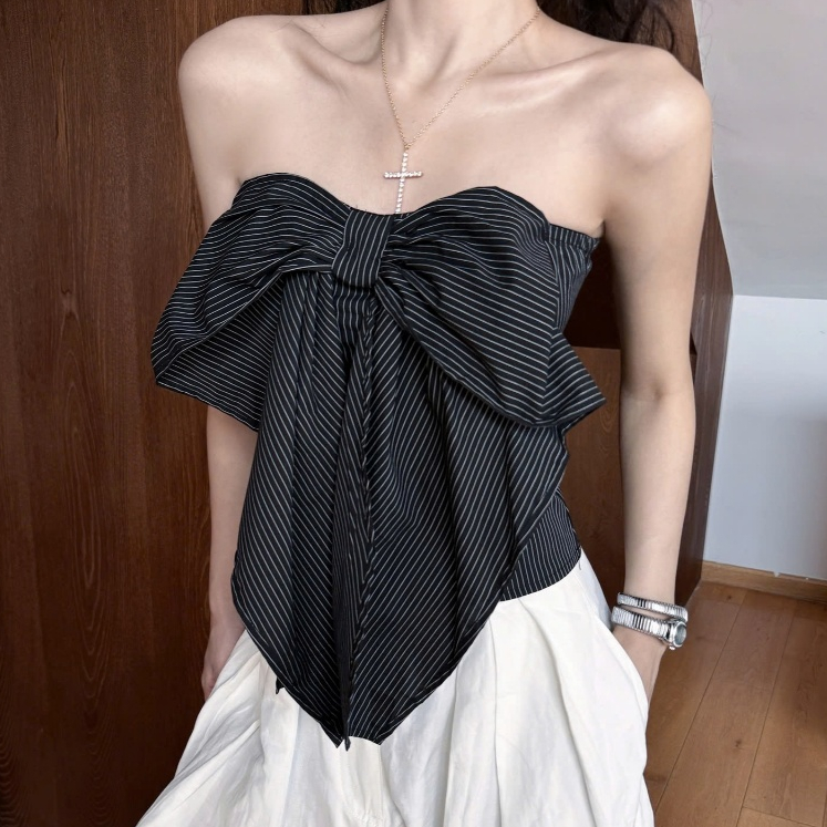 Bare_women's Striped Bow Tube Top, Chic and Elegant Style Strapless ...