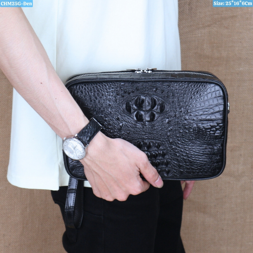 1-pull Clutch Wallet with Crocodile Humpback Leather Crossbody ll Size ...