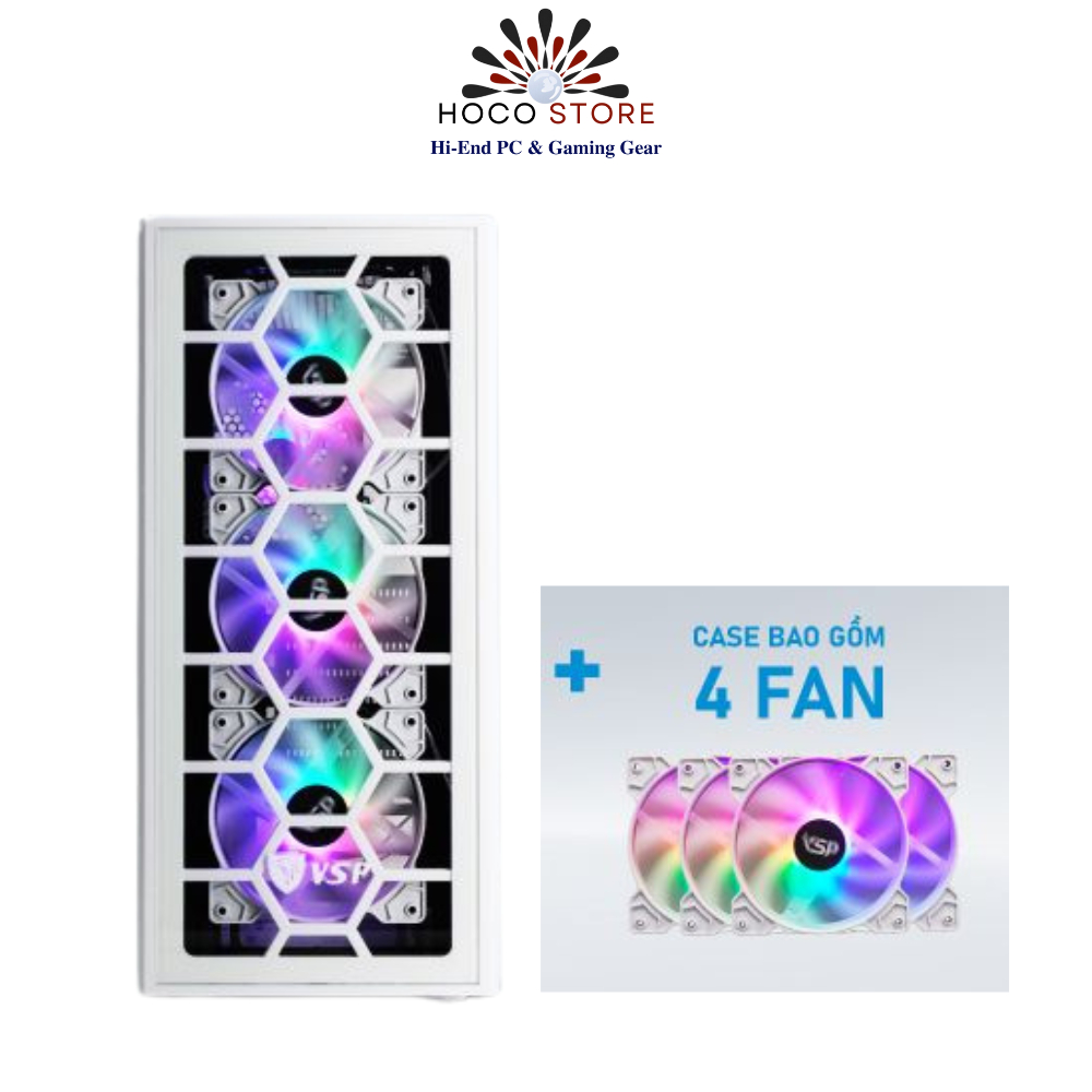 Vsp GAMING FA05 COMPUTER CASE - WHITE + 4 LED FAN included l Hoco Store PC | Shopee Malaysia