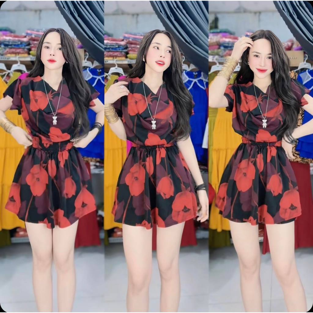 Flare Collar Dress Set with SlimShorts - Mango Silk Fabric - Code ...