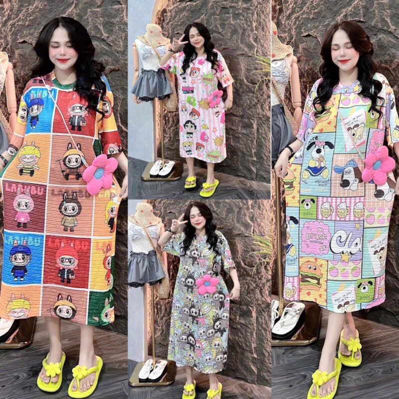 HP Lb9- Big size labubu foam dress, round scoot sleeveless dress with ...