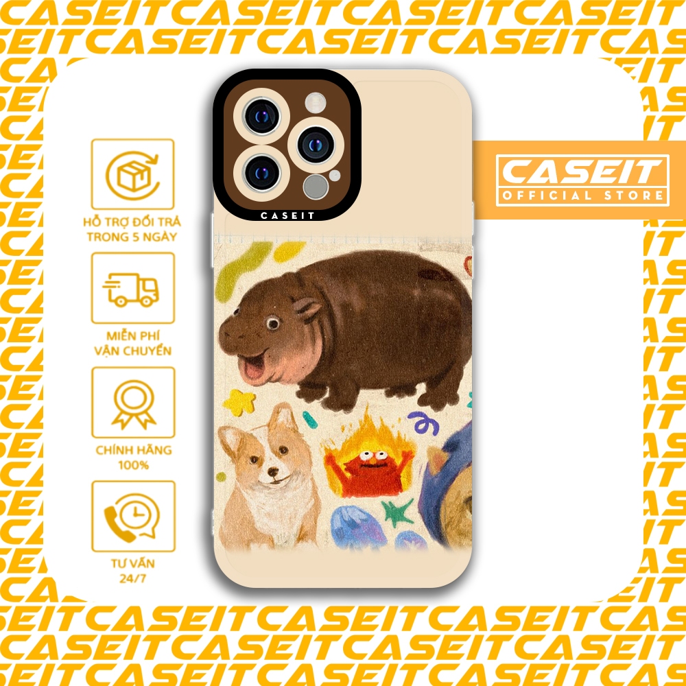 Caseit hippo Moo Deng square edge iphone case cute watercolor meme 8 ...