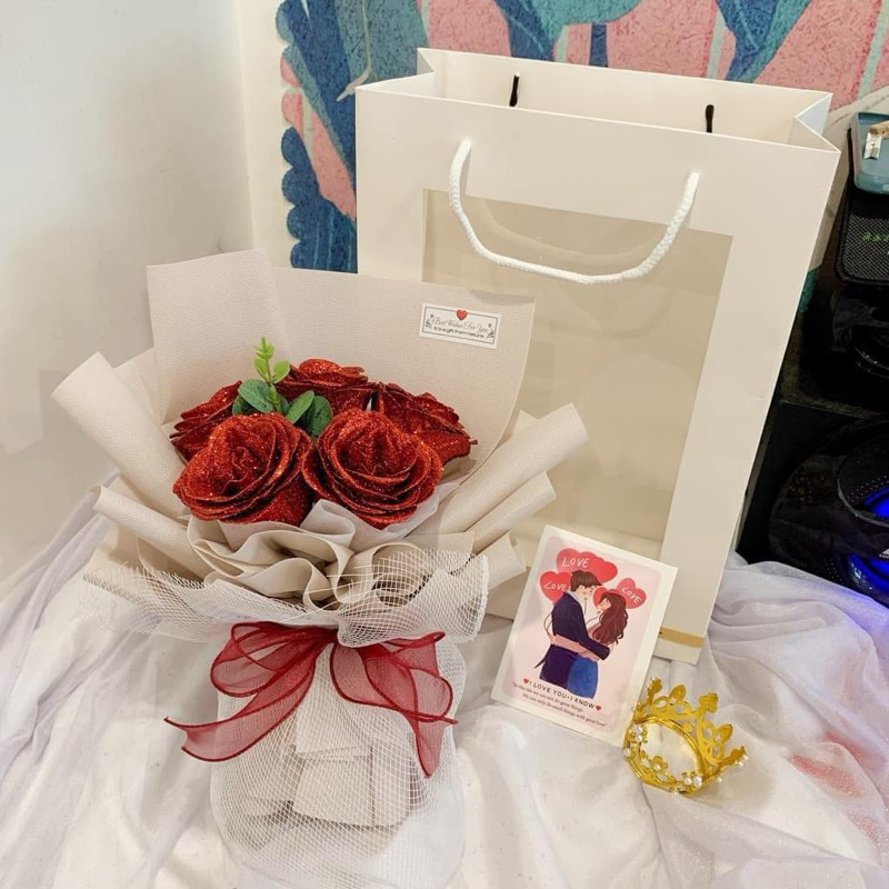 Bouquet of 5 flowers with card bag (with separate stems) | Shopee Malaysia