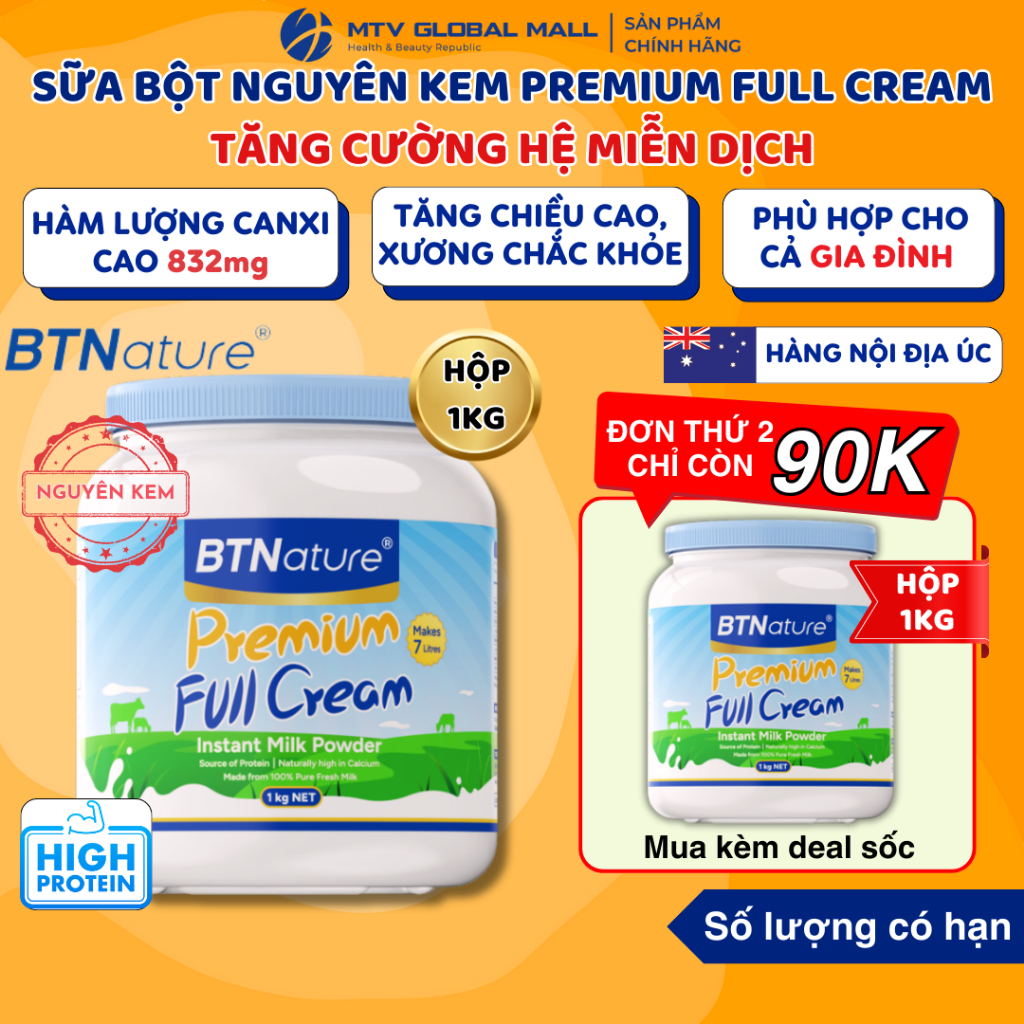 Btnature Premium Whole Milk Powder 1kg Box Calcium Mineral Supplement ...