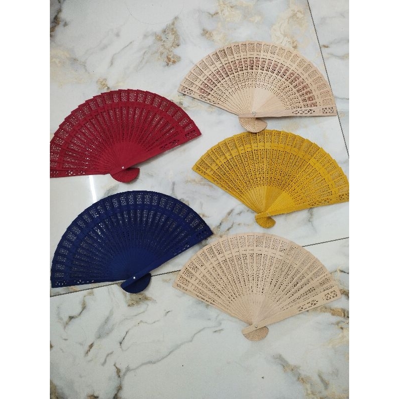 Red, yellow, green wooden fans, floral printed wooden fans, plain ...