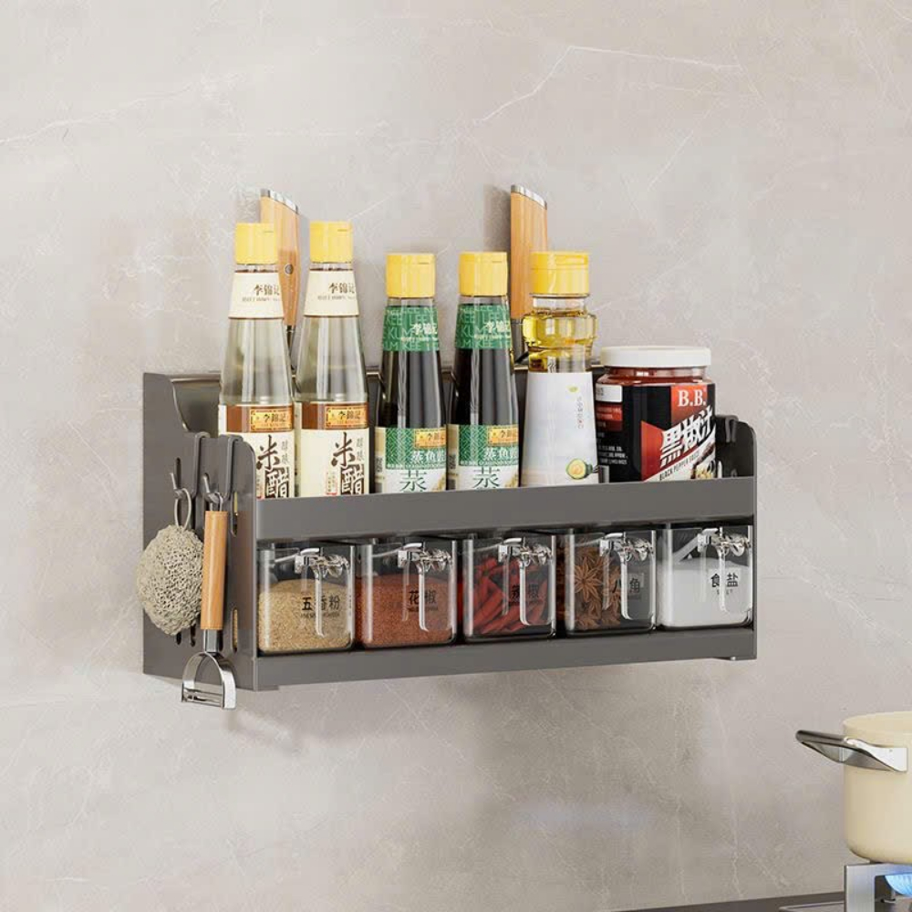 Wall-mounted spice rack, wall-mounted kitchen spice box without ...