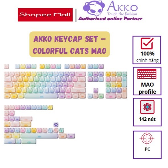 Akko Keycap set – Colorful Cats MAO (PBT Dye-subbed / MAO profile / 142 ...