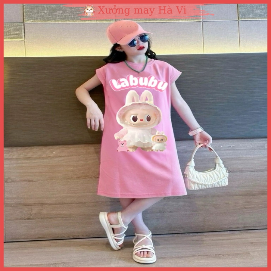 Cute LABUBU printed down dress for girls to wear in summer 9 - 33 kg ...