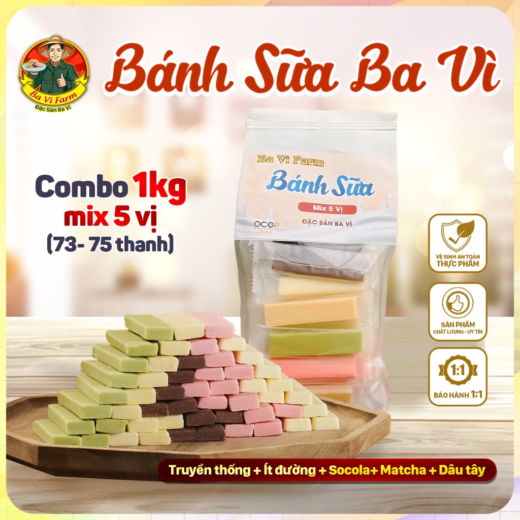 Ba Vi Milk Cake MIX 5 Flavors - 1kg Bag Delicious and Rich in Milk ...