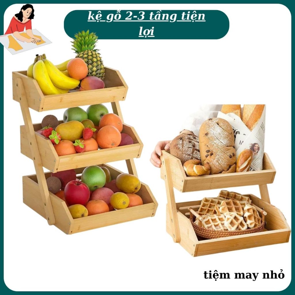 2-3 Tier Wooden Shelf Used to Store Fruits Made of Natural Wood, Multi ...