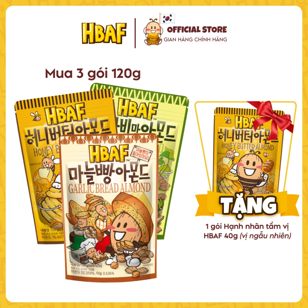 [BUY 3 PACKAGES of 120G, GET 1 PACK OF HBAF Almonds 40G] Korean HBAF ...