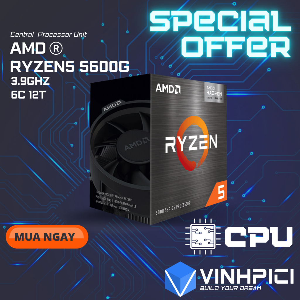 Amd Ryzen 5 5600G CPU (3.9GHz Boost 4.4GHz / 6 cores 12 threads / 16MB ...