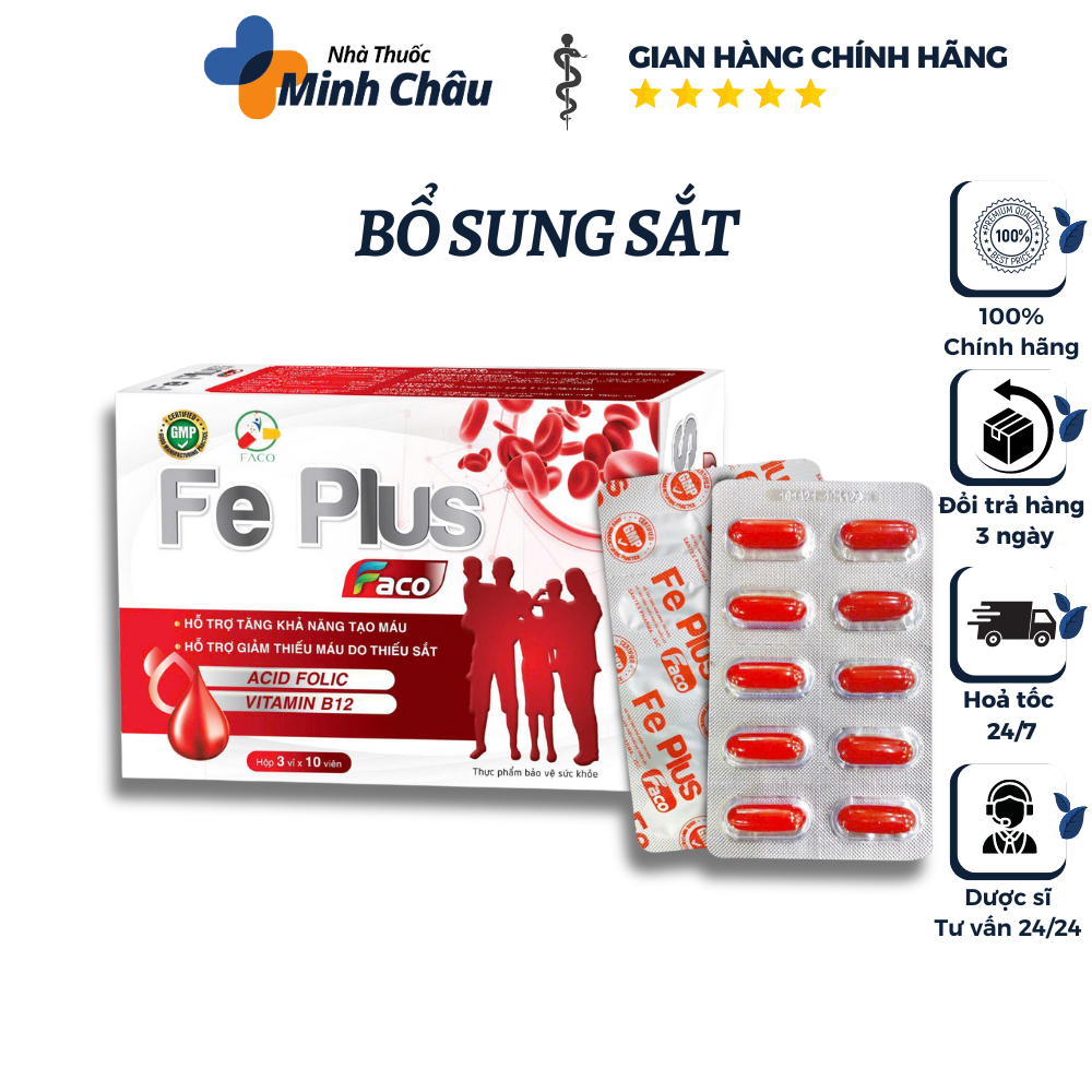 Fe Plus Faco - Iron supplement, folic acid, vitamin B12 - Box of 30 ...